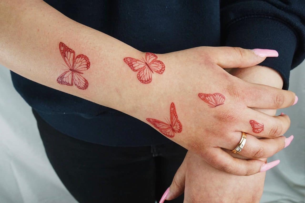40 Beautiful Red Butterfly Tattoo Ideas for Men & Women in 2024